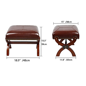 CYYTLFSD Leather Footrest Wood Ottoman,Rustic Foot Stools Ottoman Seat, Wood Footstool,Rectangle Footrest Small Ottoman for Living Room Bedroom (Black)