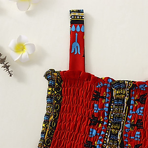 Kids Toddler Girls African Dress Dashiki Ankara Outfit Sleeveless Sling Smocked Dress Boho Baby Girl Clothes (5-6X, red)