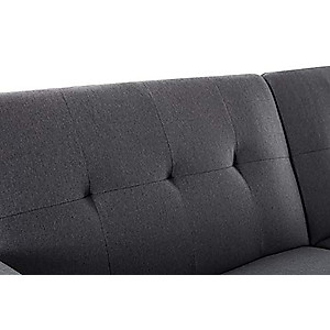 Sofa Futon Premium Linen Upholstery Sofa Can Convertible Into A Bed, Sofa Bed Upholstery with Wooden Legs, Fabric Living Room Sofa Contemporary Plush Sleeper Sofa with Padded Cushions (Grey)