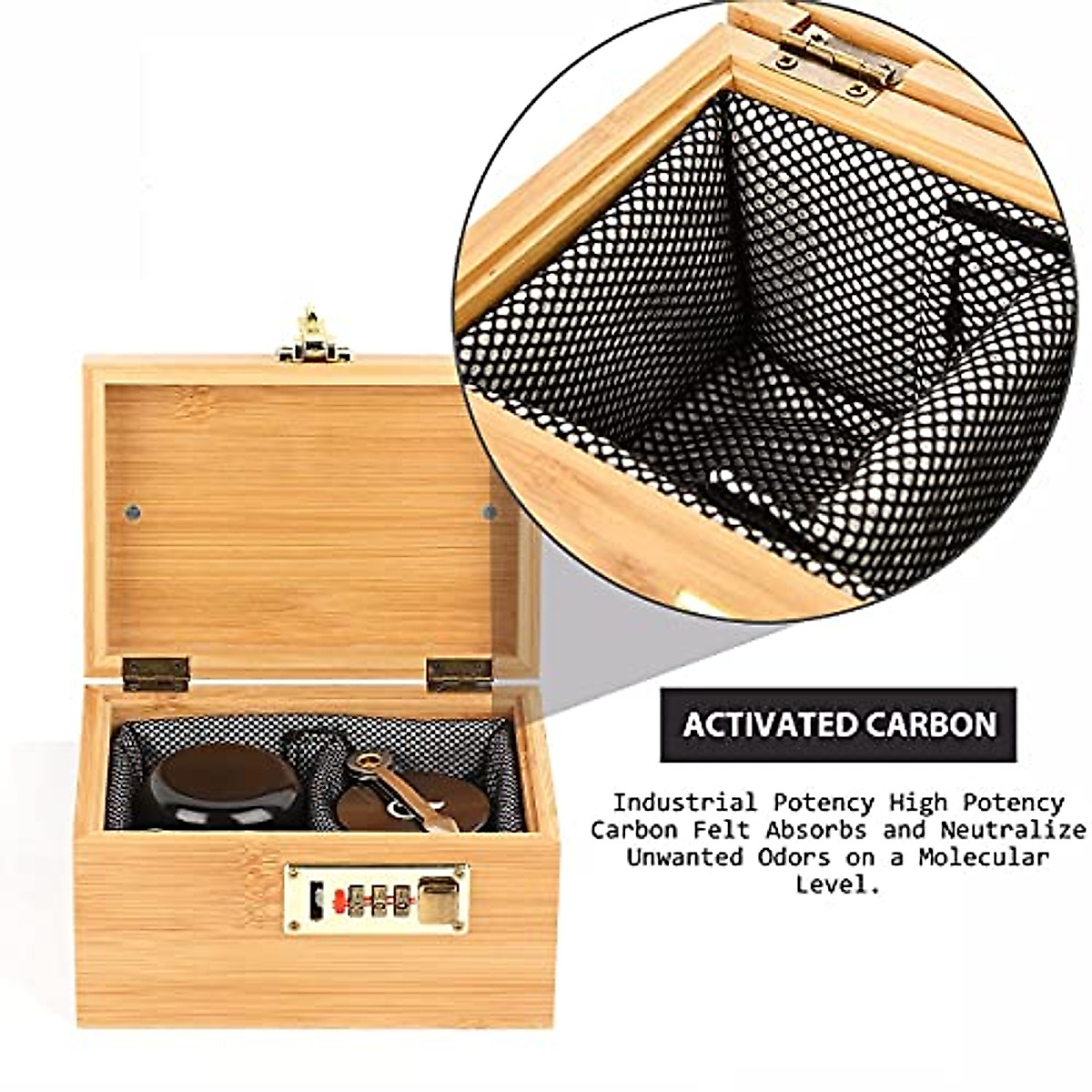 Bamboo Box with Combination Lock Decorative box for Home Locking Storage Bamboo Box Set with Glass Jar Tray Great Gift (M)