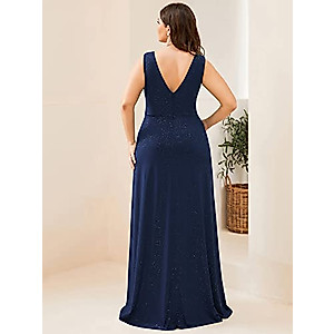 Ever-Pretty Women's Plus Size V Neck Sleeveless Floor Length Anniversary Dress Bridesmaid Dresses Navy Blue US24