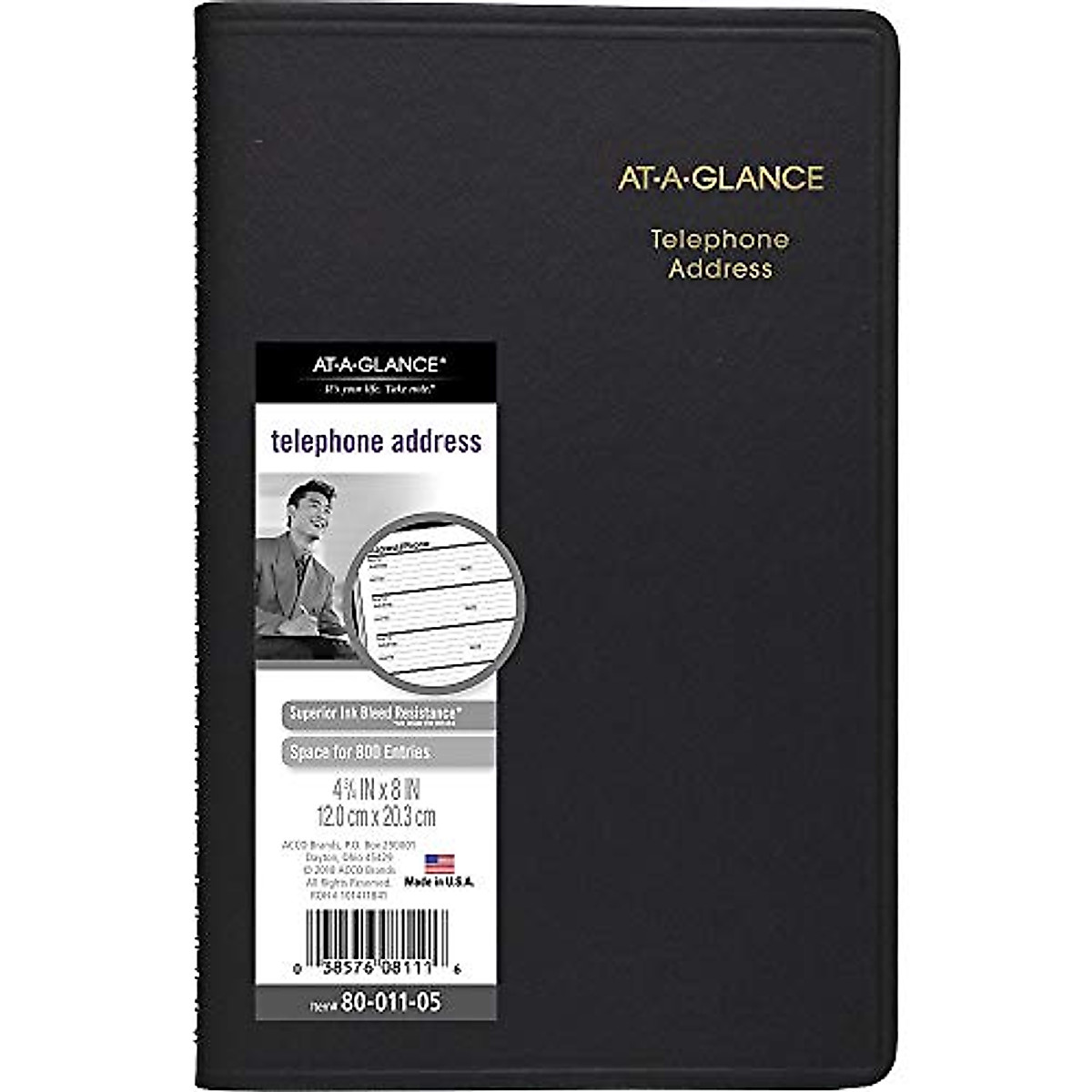 AT-A-GLANCE Large Telephone & Address Book, 800+ Entries, 4-7/8" x 8" Page Size, Black (8001105)