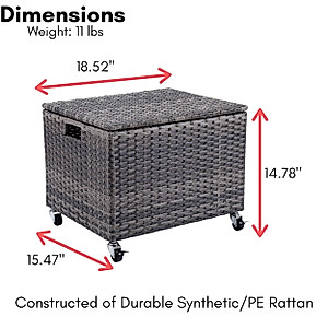 BIRDROCK HOME Rolling File Box - Storage Cabinet with Wheels - Weatherproof Rattan-Style Resin Deck Chest for Garden, Home and Office - Organize Cushions, Toys, and Accessories - Storage Box - Grey