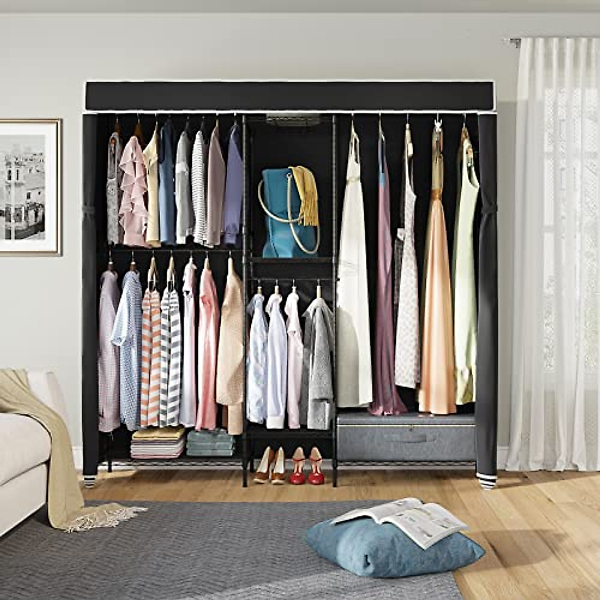 VIPEK Garment Rack Cover for V6, Large Size Dustproof Clothes Cover Oxford Fabric Clothing Rack Covers with Zipper, 75.6" L X 18.5" W X 75.2" H, Black