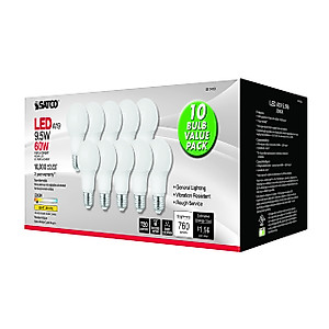 Satco S11410 9.5-Watt A19 LED Light Bulbs, 60-Watt Replacement, 3000K Warm White, 760 Lumens, 10 Pack