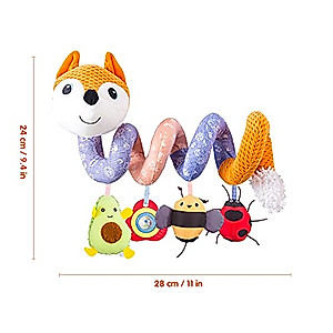 HILENBO Car Seat Toys, Infant Baby Orange Fox Spiral Plush Activity Hanging Toys for Car Seat Stroller Bar Crib Bassinet Mobile with Music Box BB Squeaker and Rattles（Orange）
