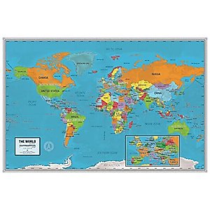 Laminated World Scholar Map Poster | Educational Elementary School Version | Easy-to-Read Large Labels | 36” x 24” | Shipped in a Tube, Not Folded | Great for The Home or Classroom