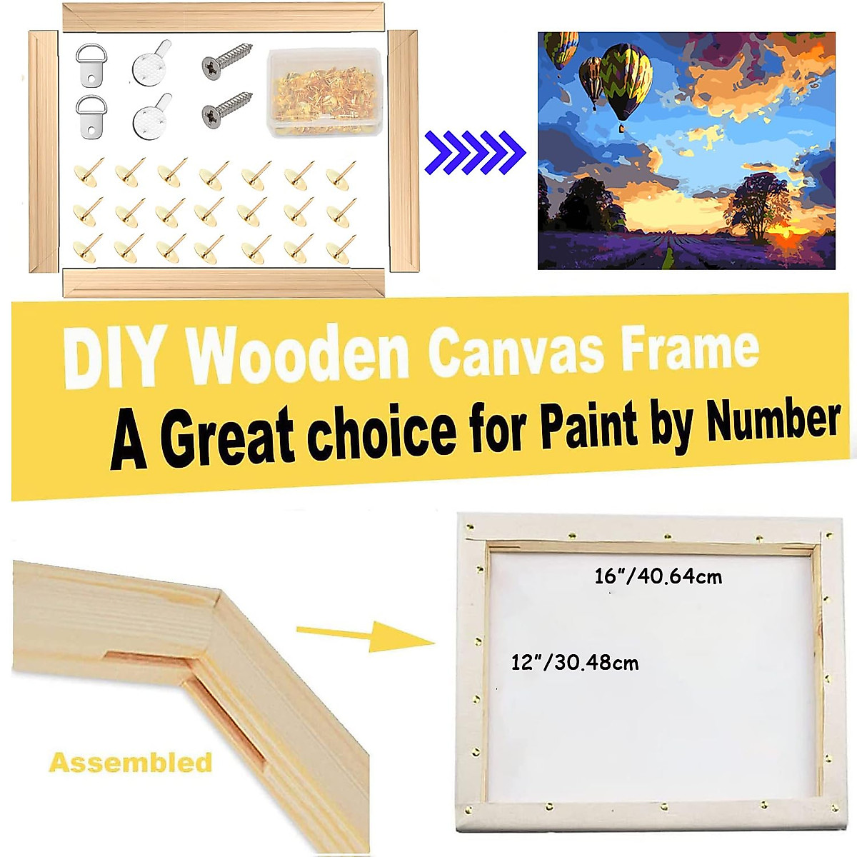 2 Pack 12"x 16" DIY Wood Canvas Stretcher Bars,Removable Canvas Frames Kit-Easy to Assemble,Wooden Frames Kit for Oil Painting,Diamond Painting,Canvas Painting and Needle Arts Supplies (12 * 16)