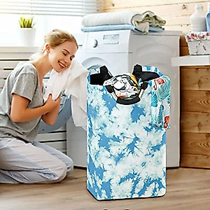 susiyo Blue White Tie Dye Laundry Hamper Collapsible Laundry Basket Organizer Storage Bin for Dorm Clothes