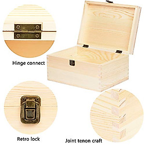 Extra Large Rectangle Unfinished Pine Wood Box Natural DIY Craft Stash Boxes with Hinged Lid and Front Clasp for Arts Hobbies and Home Storage-10.71x8x5.66 Inches