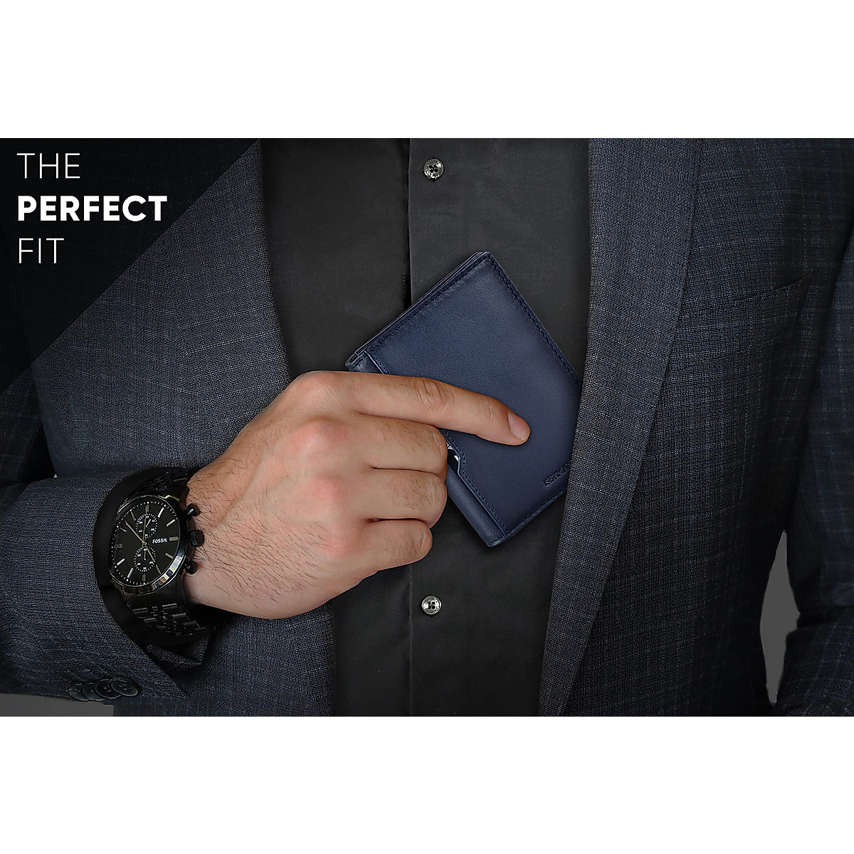 SERMAN BRANDS - Wallets for Men Slim Mens leather RFID Blocking Minimalist Card Front Pocket Bifold Travel Thin (Luxe Blue 5.0)