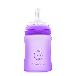 Hamarue 3-in-1 Glass Sippy Cups for Toddlers | Silicone Coated Glass Baby Bottles | Non-Toxic Transition Cup for Baby with Removeable Handles | Baby Straw Cup NB+,3M,6M,12M (Purple, 5 oz)
