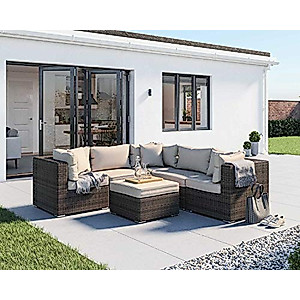 SUSIE'S GARDEN Wicker Patio Furniture Conversation Set No Assembly Outdoor Sectional Sofa Aluminum Brown Couch Modern Deck Rattan Furniture (6pcs Conversation Set)