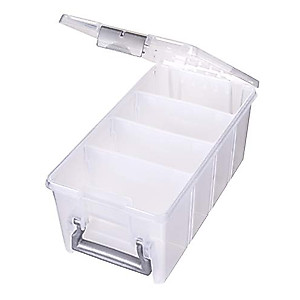 AB Designs 6925ABD Semi Satchel with Removable Dividers, Stackable Home Storage Organization Container, Clear with Sliver Latches and Handle