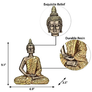 TERESA'S COLLECTIONS Antique Gold Buddha Statue Zen Decor, Small Meditation Decor Resin Decorative Yoga Collectible Figurines for Indoor Home Desk Tabletop Spiritual Living Room Decorations, 9.1"