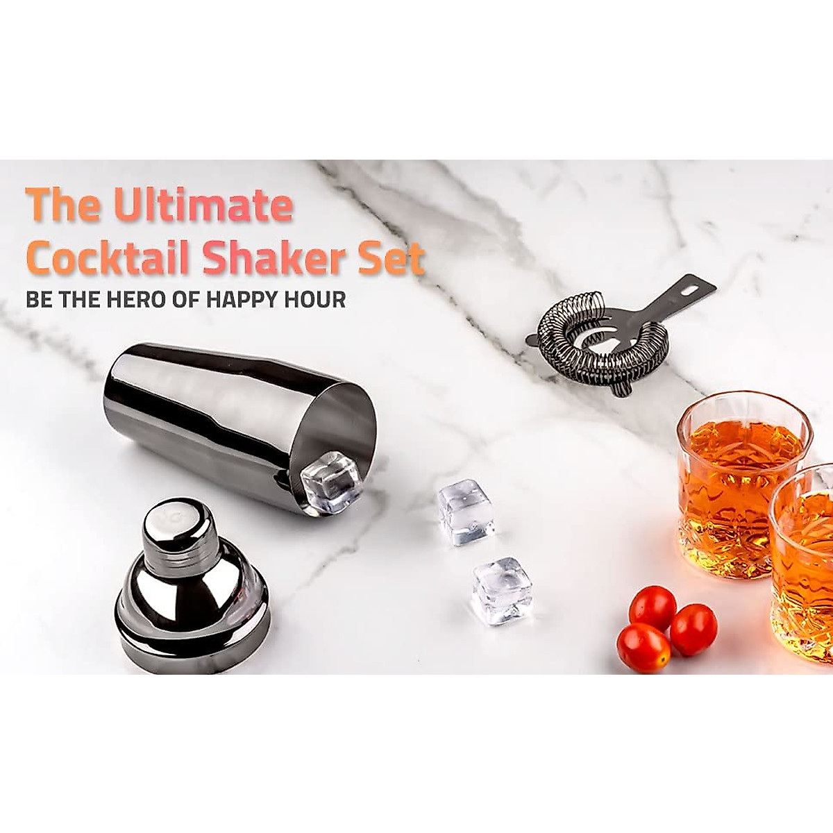 VG Cocktail Shaker Set with Acrylic Stand | 15 Pieces Mixology Bartender Kit | Bar Tools Set with All Bar Accessories for Dink Mixing, Beginers Home Bartending