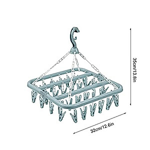 Clothes Hanger Drying Rack Underwear Hanger Swivel Clothes Drying Racks Clothes Clip Hangers Drying Hanger with 32 Clips and Drip Foldable Hanging Rack for Socks Bras Lingerie Clothes