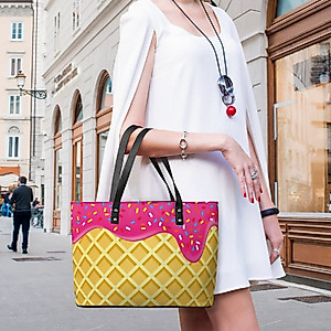 Womens Handbag Strawberry Ice Cream Print Leather Tote Bag Top Handle Satchel Bags For Lady