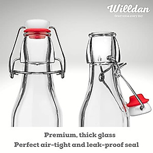 WILLDAN Set of 6-8.5oz Swing Top Glass Bottles - Flip Top Brewing Bottles For Kombucha, Kefir, Vanilla Extract, Beer - Airtight Caps and Leak Proof Lids, Bonus Gaskets and Funnel