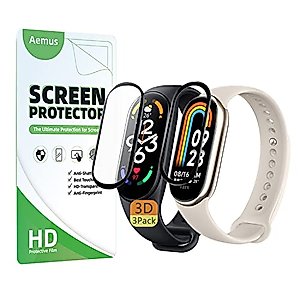 Aemus Compatible for Xiaomi Mi Band 7 Screen Protector (3 Pack) 3D Curved Soft Edge Protective Film NFC Mi Band 8 Protective Film HD anti-scratch