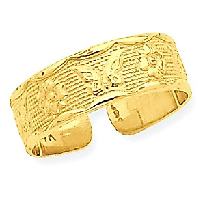 IceCarats 14K Yellow Gold Flower Butterfly Wings Adjustable Toe Ring Open Midi Band Summer Beach Jewelry