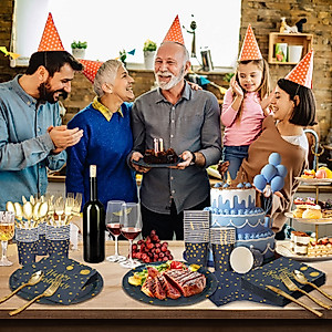 joy akkess 175 Pcs Blue Birthday Party Supplies - Blue Birthday Plates and Napkins Set Serves 25 - Blue and Gold Birthday Plates Napkins Cups Cutlery for Men Happy Birthday Party Decorations