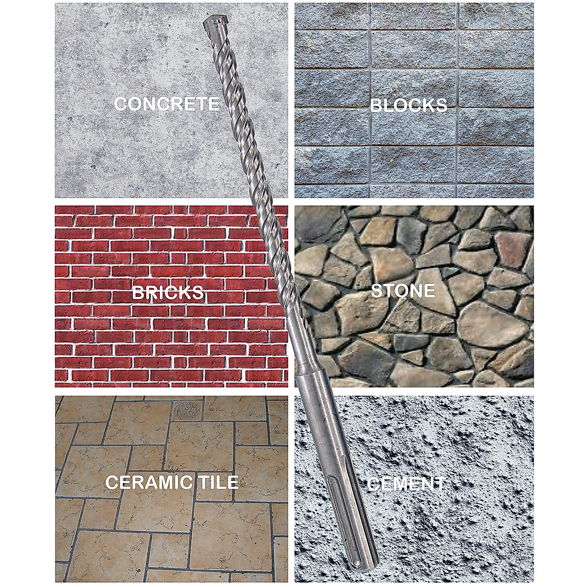 SDS Plus Hammer Drill Bit 6Pcs 1/2 in. x 8 in. Masonry Concrete Rock Drill