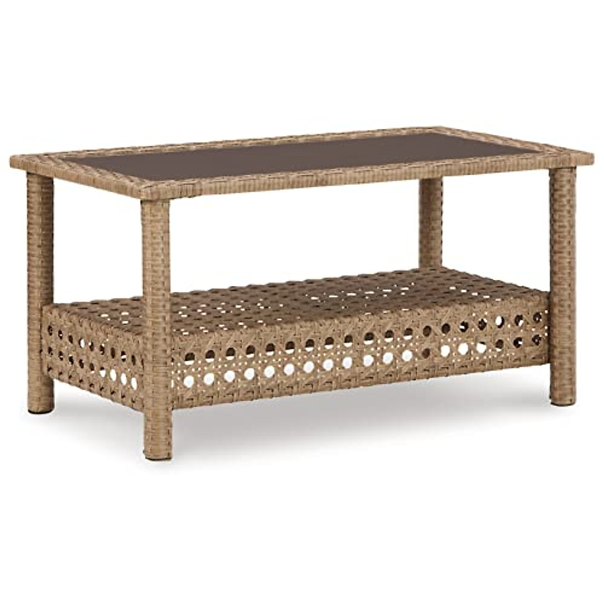 Signature Design by Ashley Braylee Outdoor 2 Piece Patio Driftwood Resin Wicker Cushioned Loveseat and Table, Rustic
