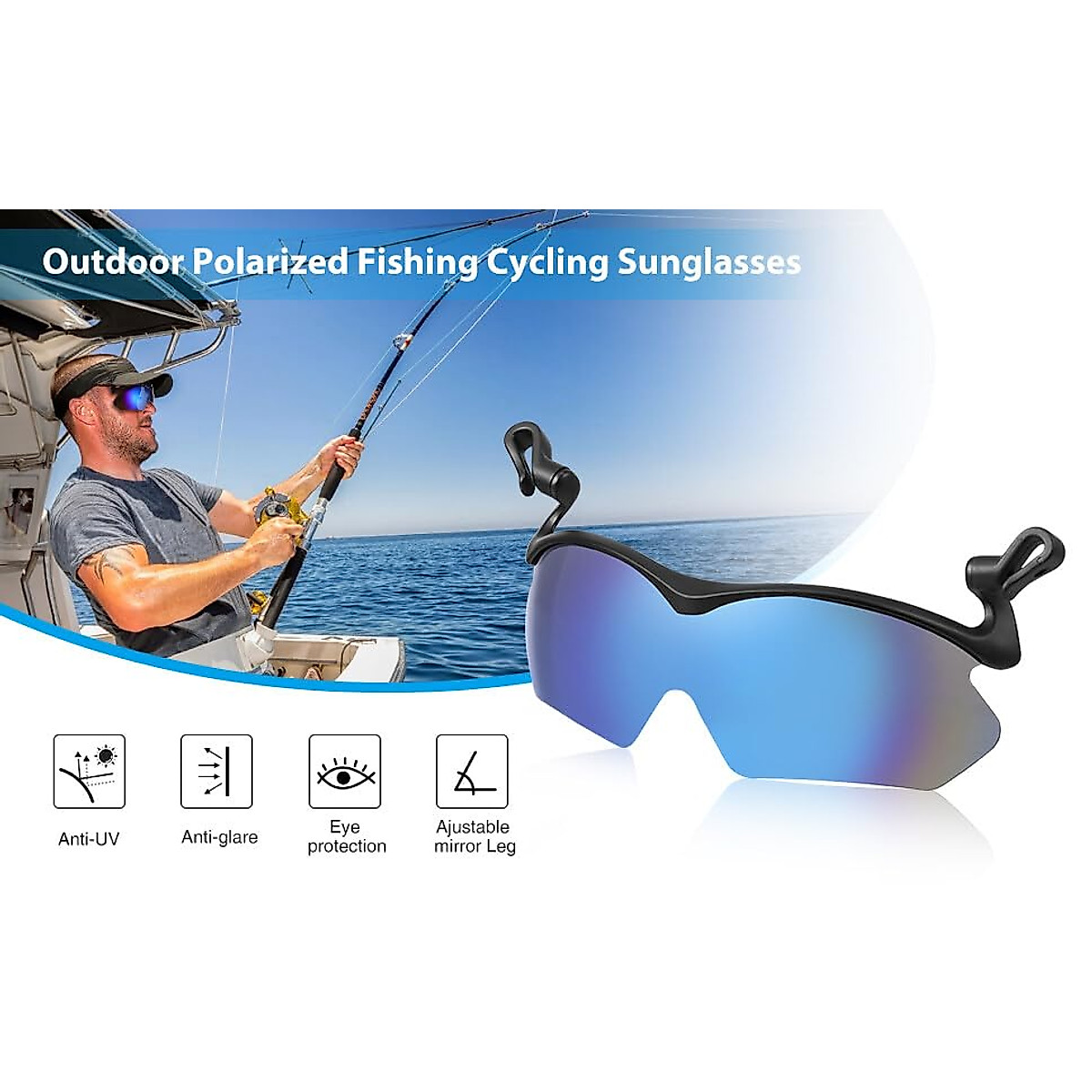 DEECOZY Outdoor Polarized Sunglasses, Fishing Cycling Traveling Flip Cover UV Protection Sunglasses That Can Be Clipped on the Hat Cap (Blue)
