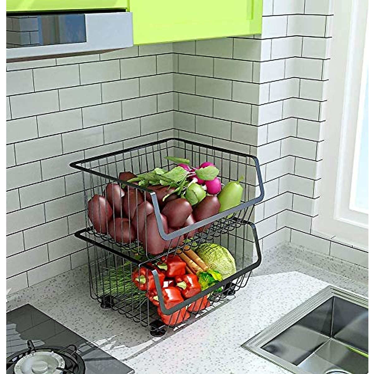 PEPDRO 2 Tier Vegetable Fruit Rack Kitchen Table Board Storage Basket Multifunctional Storage Rack Shelf
