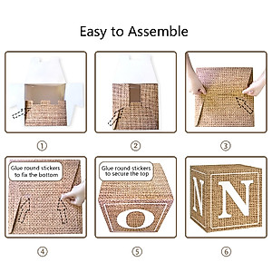 Neutral Burlap Print ONE Boxes for 1st First Birthday Decorations, Large 3Pcs Rustic Boho ONE Sign Boxes with Letters and ONE High Chair Banner