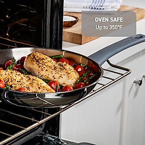 T-fal Essentials Stainless Steel Sauce Pan with Lid 3.2 Quart, All Cooktops Including Induction, Oven Safe 350F, Multipurpose Saucepan, Chef's Classic Pot,Measuring Marks, Dishwasher Safe Silver/Blue