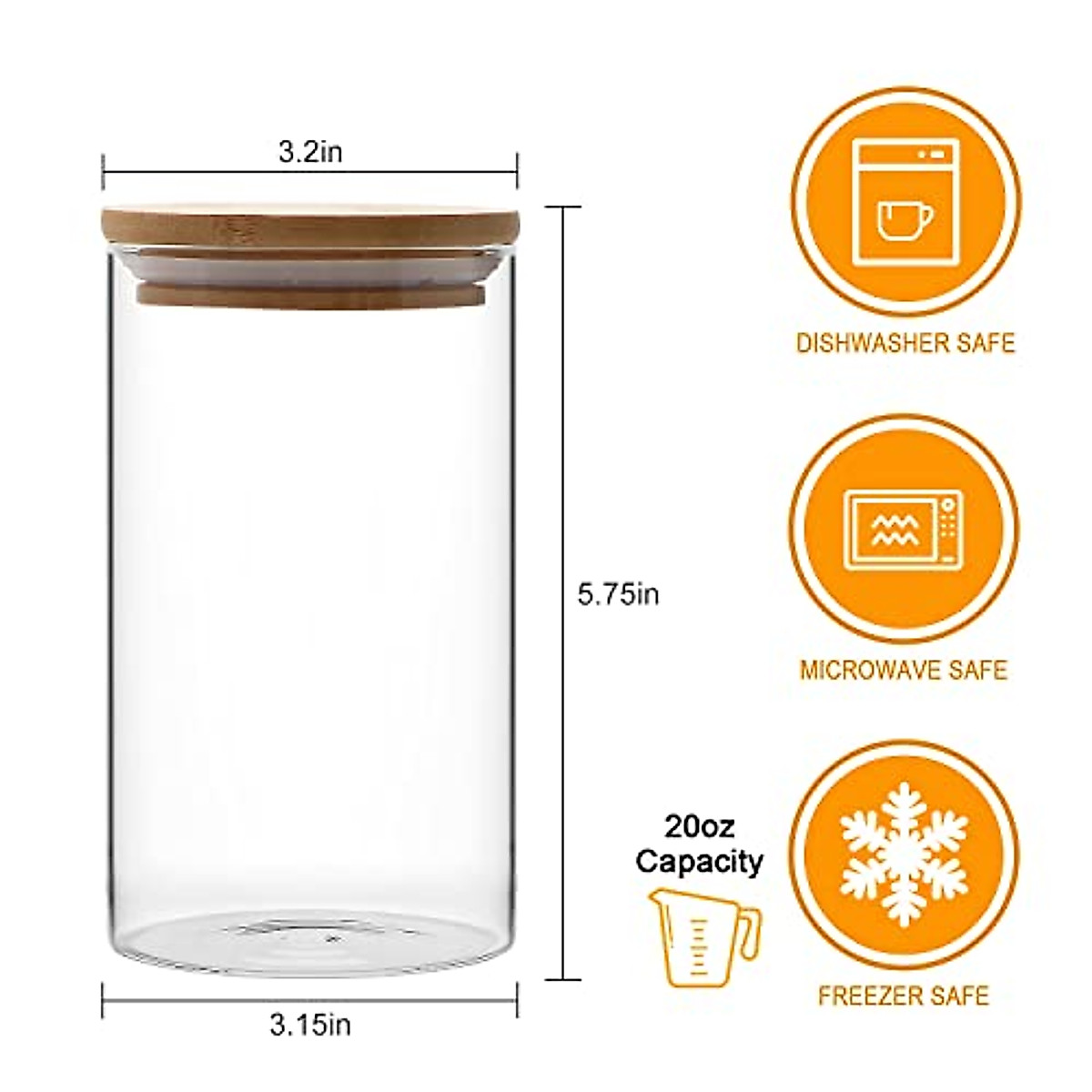 Encheng Glass Jars Set,Borosilicate Glass Food Storage Containers,20 oz Airtight Kitchen Canisters with Bamboo Lids for Pantry Organization,Clear Food Jars for Spice,flour,Nuts,Oatmeal,Coffee,9 Pack