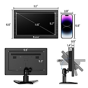 Eyoyo 12" Inch TFT LCD Monitor with AV HDMI BNC VGA Input 1366x768 Portable Mini HD Color Screen Display with Built-in Speaker