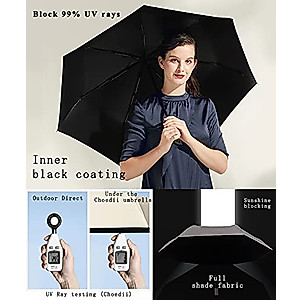choedii Sun Umbrella UV protection Compact Portable Ultra light Weight Parasol Travel Rain Umbrella For Walking Women Waterproof Folding Umbrella 8 Ribs 0.59 Lbs (Black Manual)