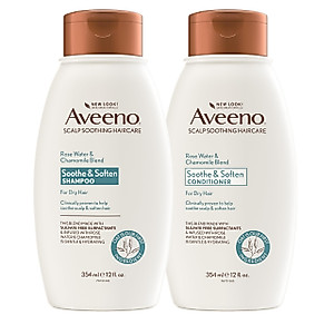 Aveeno Scalp Soothing Rose Water & Chamomile Blen Shampoo & Conditioner for Sensitive and Soft, Sulfate Free, No Dyes or Parabens, 1 Set