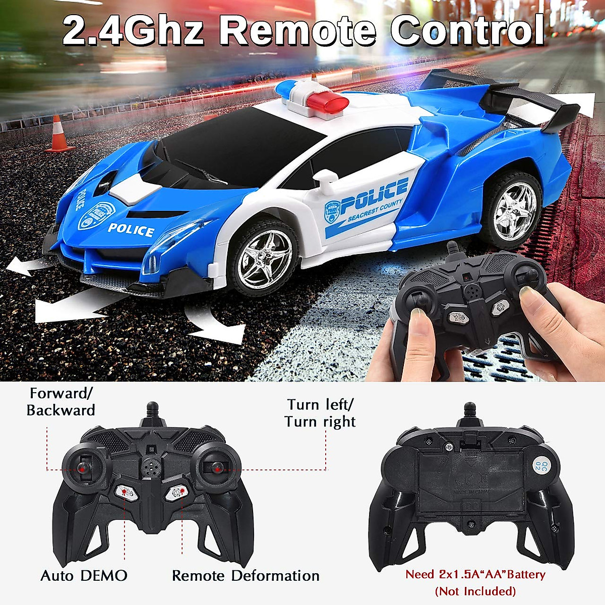 Remote Control Car,Transform Robot RC Car Age 3 4 5 6 7 8-12 Years Old for Kids, Deformation Car Model Toy Gift for Children,One Button Transformation & Realistic Engine Sounds
