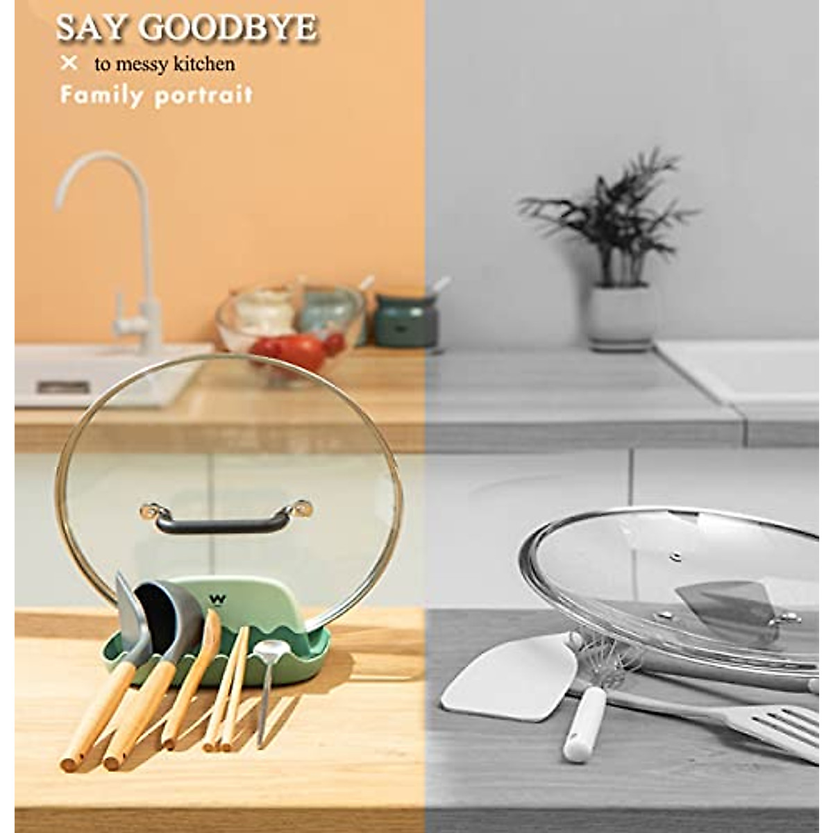 Adhiper-Pot lid holder and Lid and Spoon Holder, Stove receiving water Storage Rack, Anti-staining oil Storage Rack, Pot cover cutting board Storage Rack, Barbecue Storage Rack （Green）