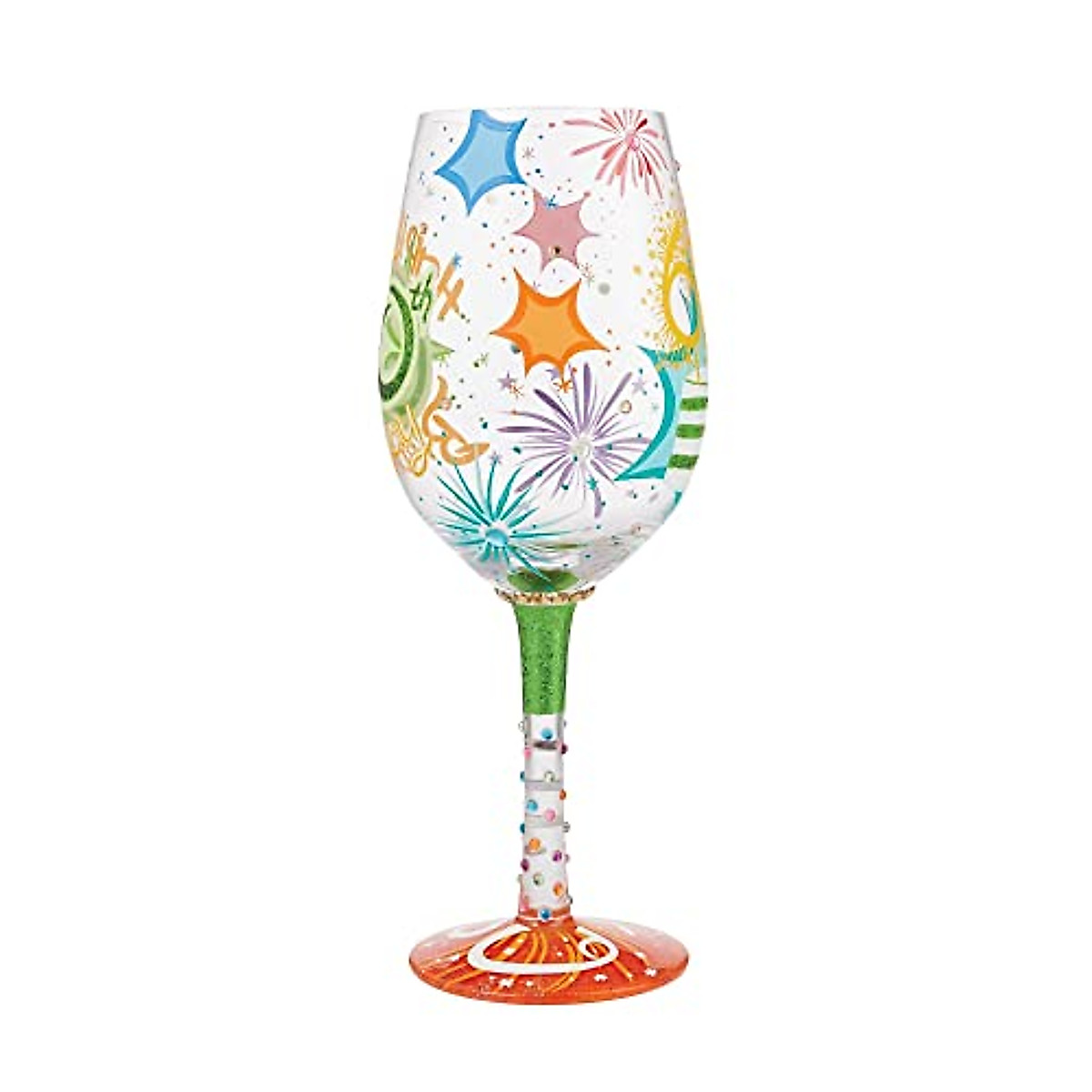 Enesco Designs by Lolita Happy 60th Birthday Hand-Painted Artisan Wine Glass, 1 Count (Pack of 1), Multicolor