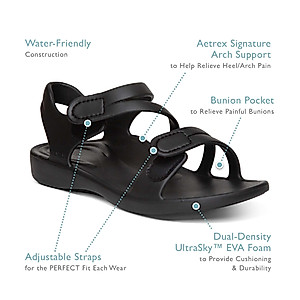 Aetrex Jillian Water-Friendly Sport Sandals for Women - Adjustable Strap Comfort Womens Sport Sandals for Beach Summer