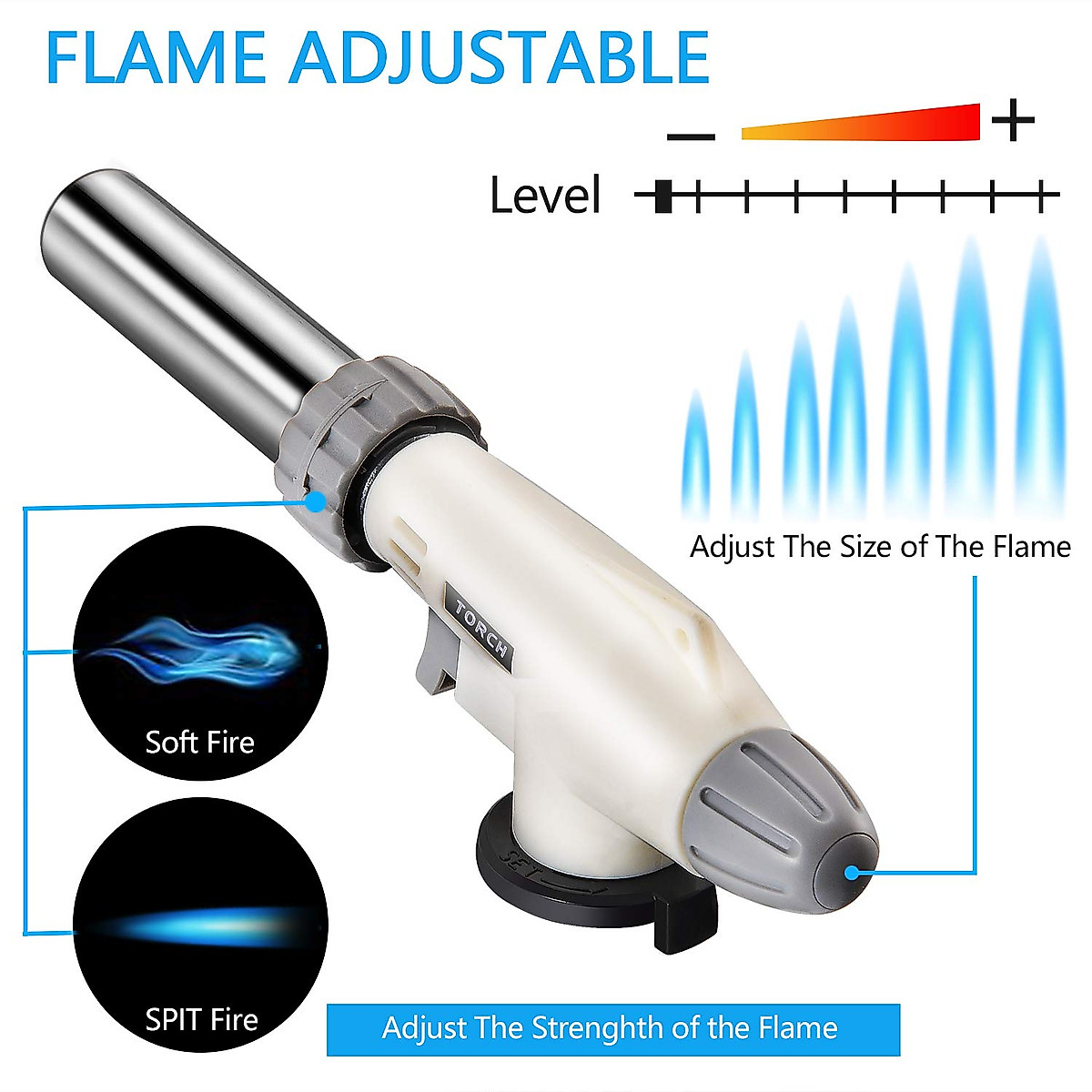 Blow Torch Kitchen Butane Lighter - Culinary Torch Chef Cooking Torch Professional Adjustable Flame with 360 Degree Inverted for Creme, Brulee, BBQ, Baking, Jewelry by TENGYES (Butane Not Included)