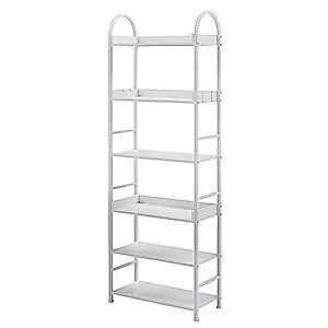DHAEY 70.8 Inch Tall Bookshelf,6-Tier Bookcase Shelf with Round Top and Hooks,Metal Book Shelf Display Shelf Storage Organizer with MDF Boards & Adjustable Foot Pads for Office Small Space,White