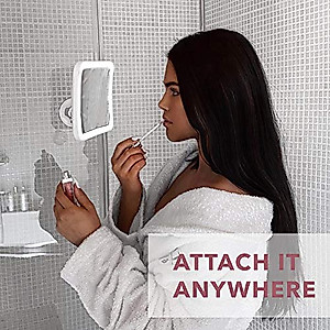 Fancii Rechargeable 10x Magnifying Mirror with 3 LED Light Settings, Dimmable Touch Light, Cordless, Locking Suction Mount, Lighted Mirror for Bathroom or Travel (Mira 2)