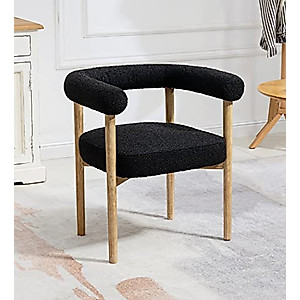 Meridian Furniture 561Black-C Hyatt Collection Mid-Century Modern Dining Chair with Solid Wood Natural Finish, Rich Black Boucle Fabric, 26.5" W x 22" D x 28" H, Black
