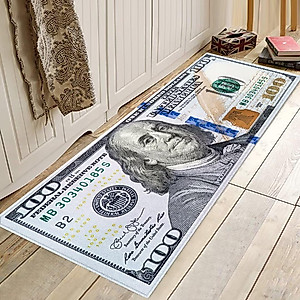 Hundred Dollar Bills Long Runner Rug for Hallway 100 Bill USA Throw Rug Money Area Rug Non-Slip Large Floor Carpet Mat for Bedroom Washable Kitchen Rugs Doormat Entrance Door Mats Living Room 2x6