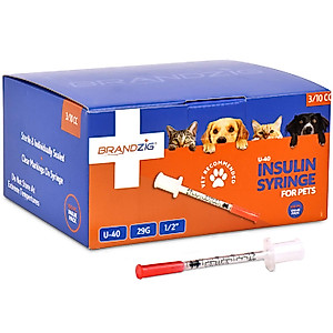 Brandzig U-40 Pet Insulin Syringes 29G 3/10cc, 1/2" 100-Pack
