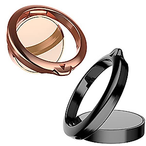 General Phone Ring Holder Finger Kickstand Omnidirectional 360 Degree Rotation Metal with Polished Metal Phone GripRing Phone Stand, for Magnetic Car Mount Compatible with All Phone Case (Rose+Black)