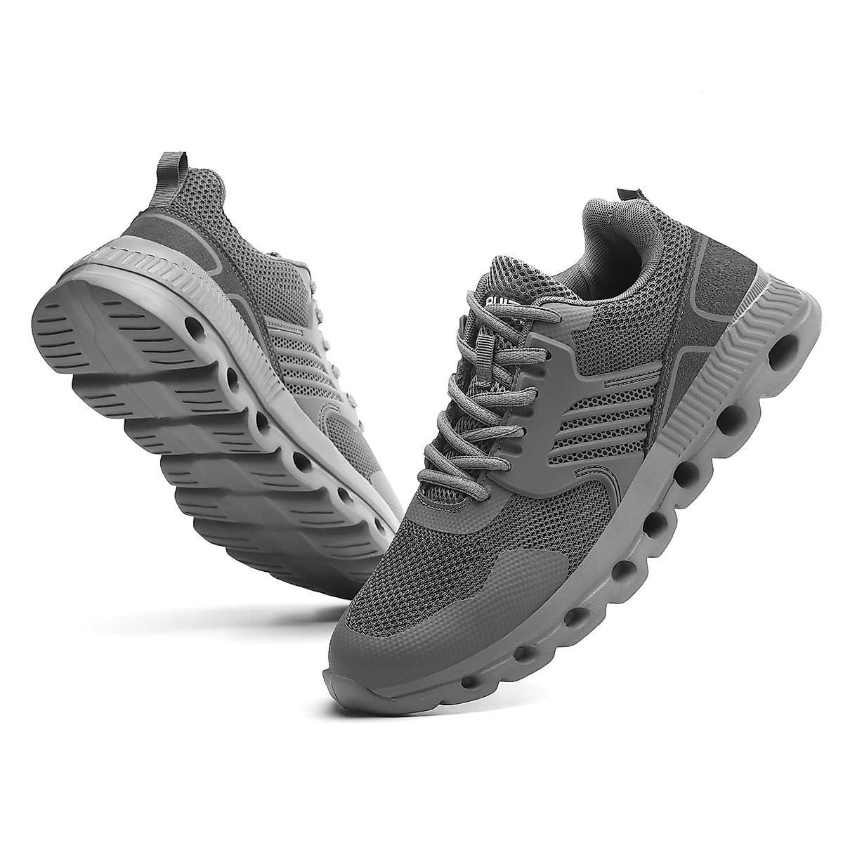 Steel Toe Sneakers for Men Women Lightweight Air Cushion Safety Shoes Breathable Steel Toe Shoes Comfortable Work Shoes Grey