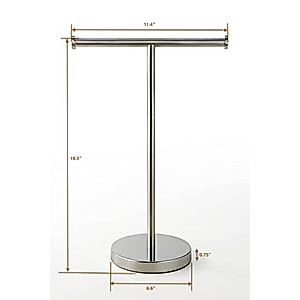 SunnyPoint Elite Heavy Weight Countertop Hand Towel Rack and Accessories Jewelry Stand; 16.5" Height (Satin Nickel, Stainless Steel Base)