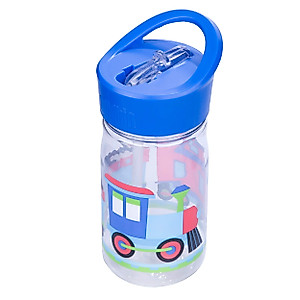 Wildkin Kids 16 oz Reusable Water Bottle for Boys and Girls, Features Straw Top and Carrying Handle, Ideal Size for School or Travel, Easy to Clean - Trains, Planes & Trucks
